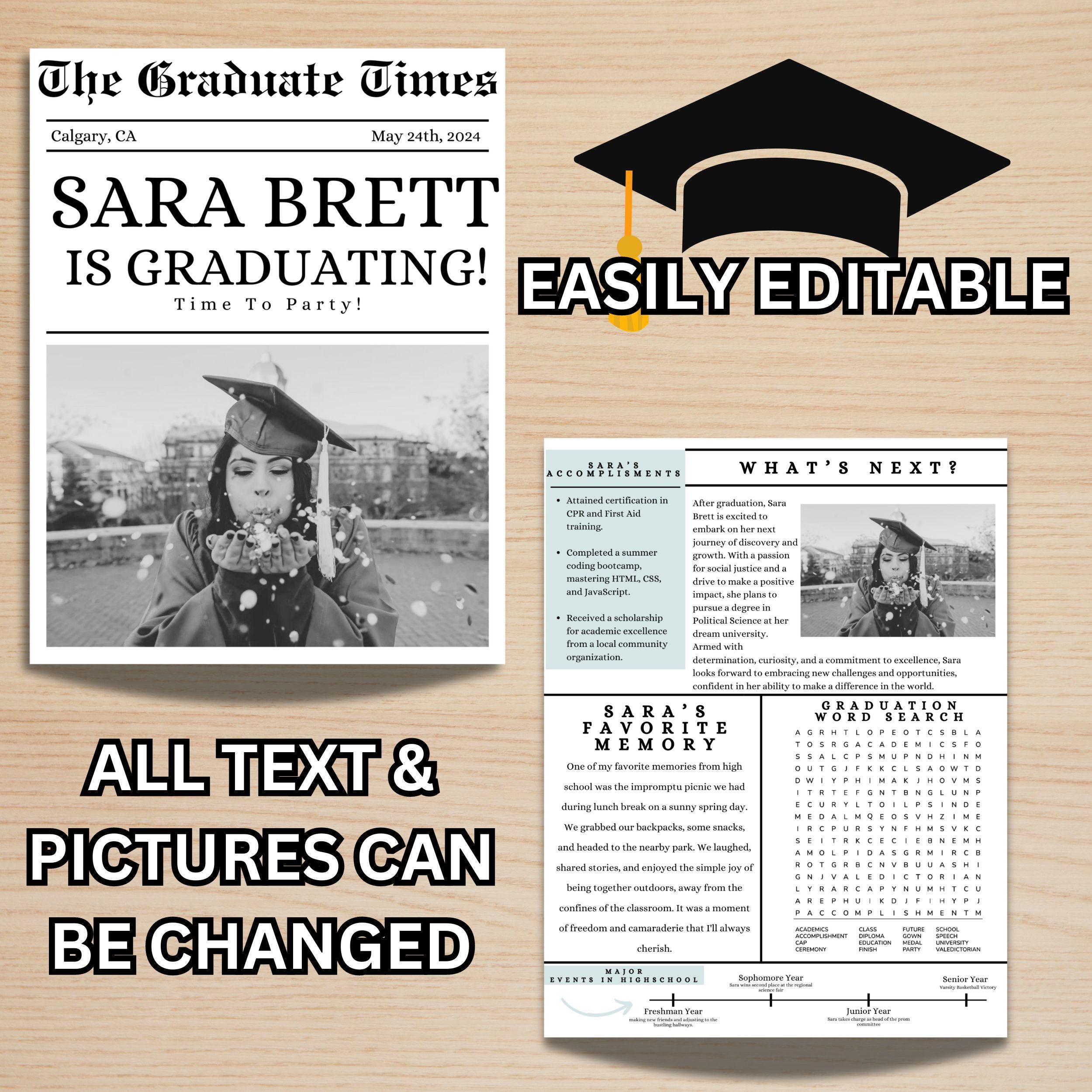 Canva Graduation Newspaper Template, Editable Newspaper Graduate, Large ...