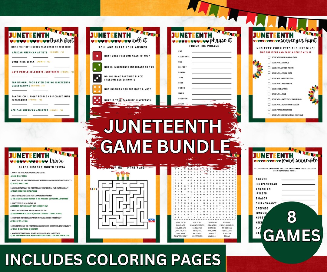 Juneteenth Games, Printable Game Bundle for Family or Classroom ...