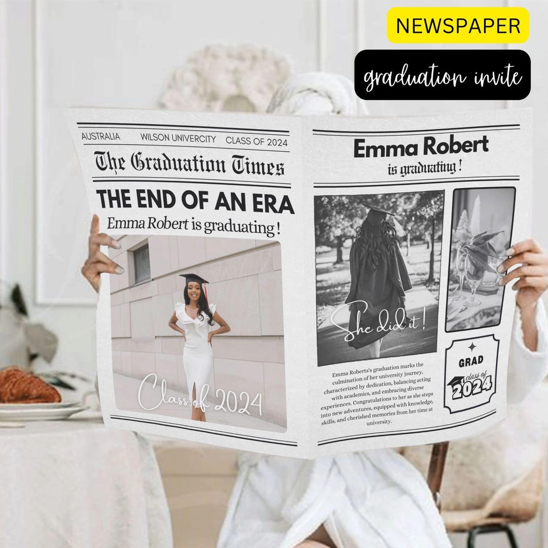 Canva Graduation Newspaper Template, Editable Newspaper Graduate, Large ...