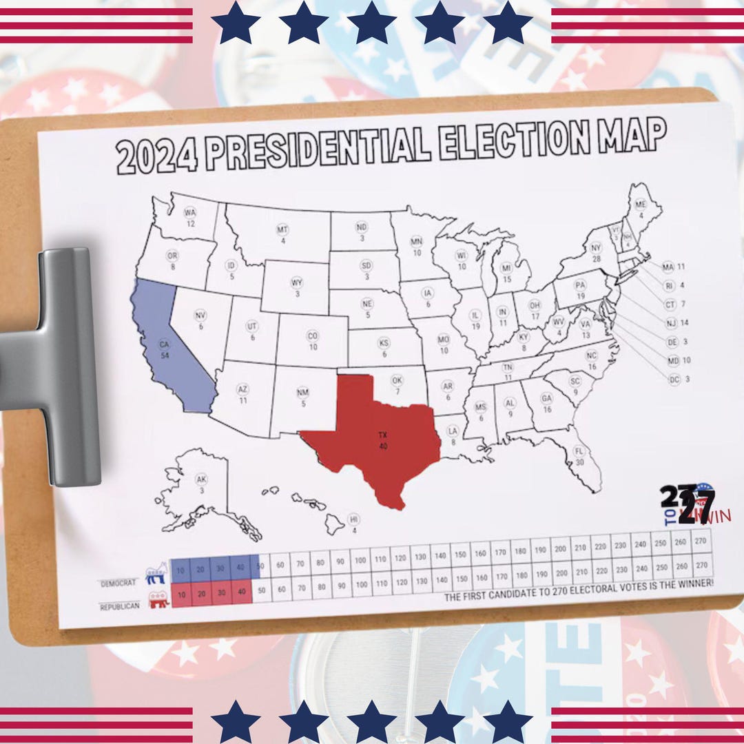 2024 Presidential Election Map I Vote Tracker Kids Activity Sheet and ...