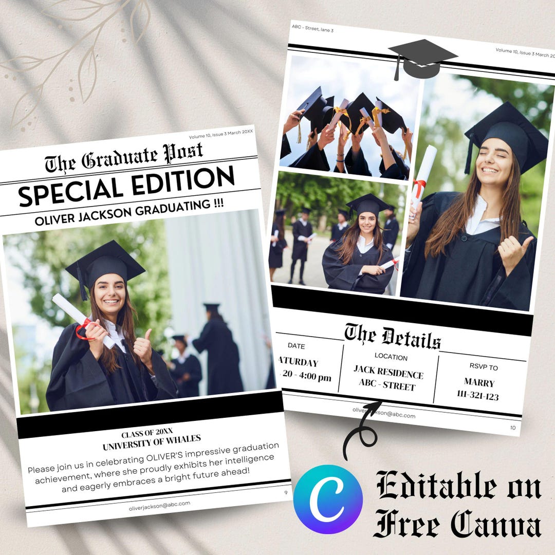 Newspaper Graduation Announcement Template, Graduation Invitation ...