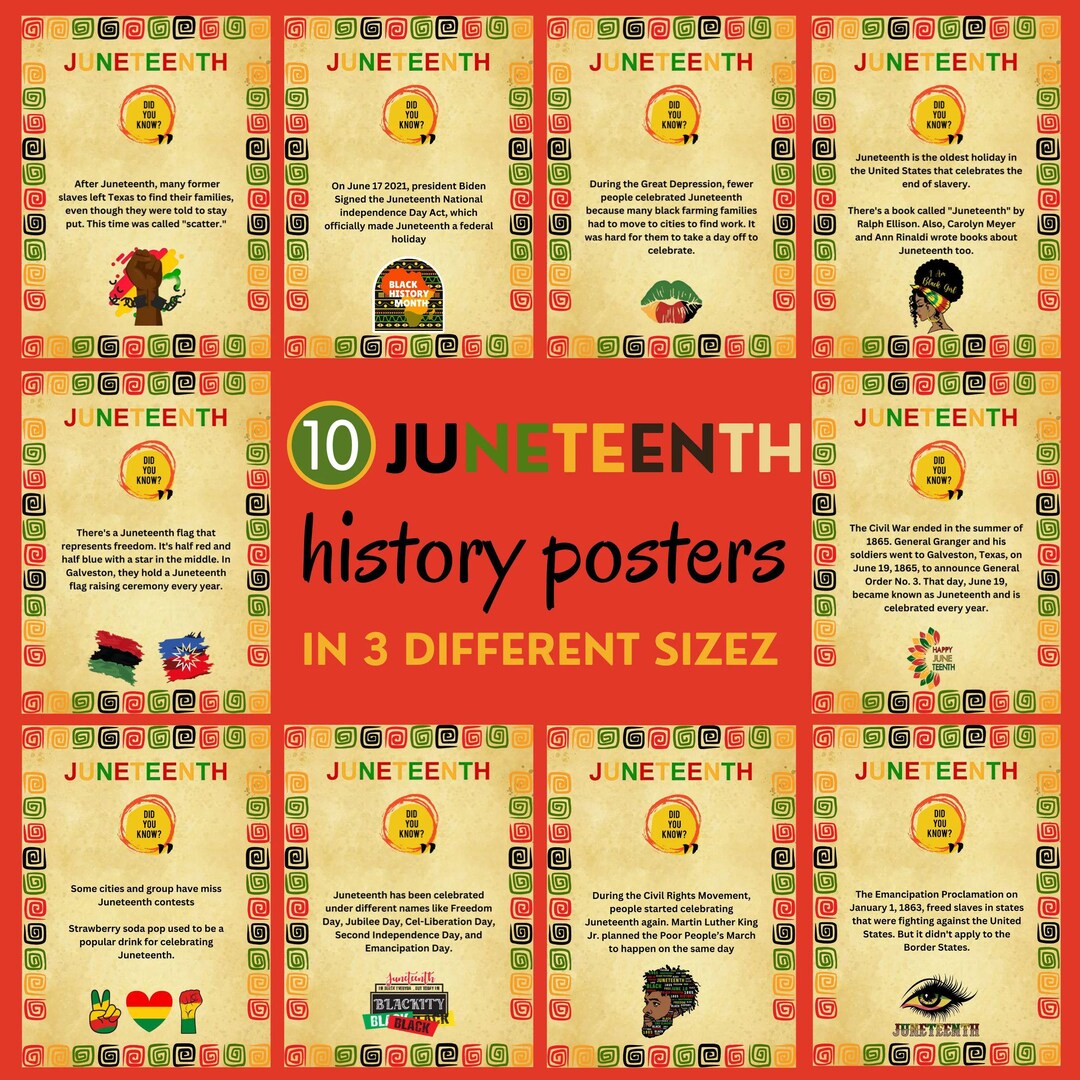 Juneteenth History Posters (set of 8), Historical, Freedom Posters ...
