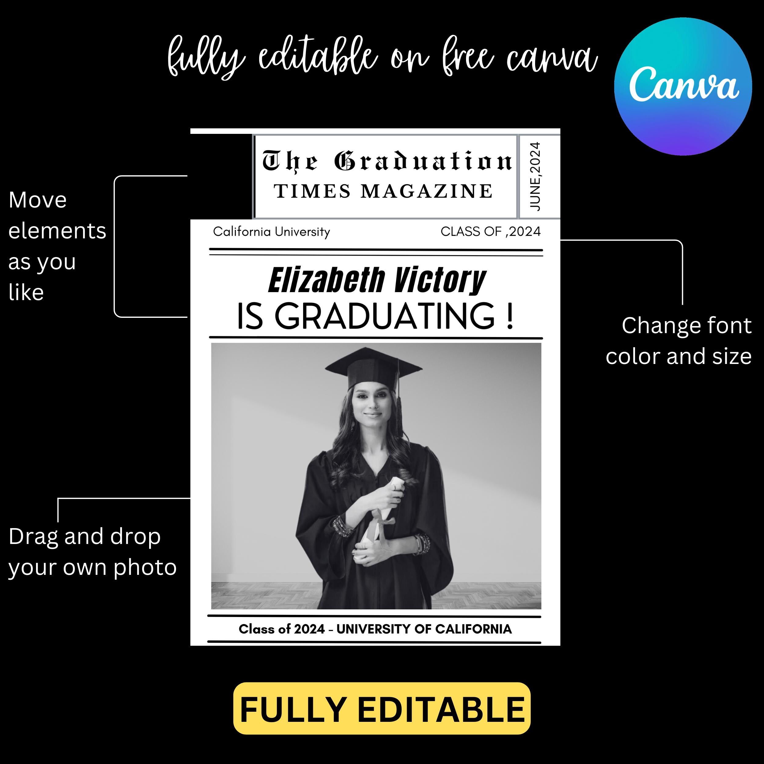 Canva Graduation Newspaper Template, Editable Newspaper Graduate, Large ...