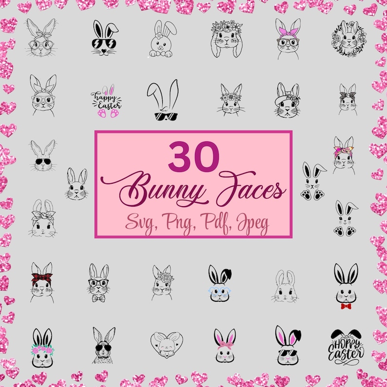 30 Bunny Face Svg Png Bundle, Easter Svg, Bunny Face Set Easter, Bunny ...