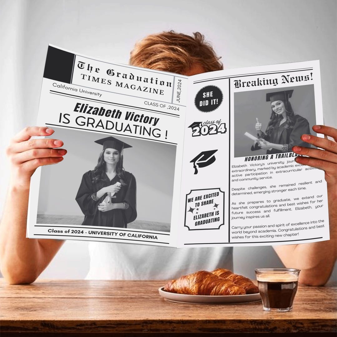 Canva Graduation Newspaper Template, Editable Newspaper Graduate, Large ...