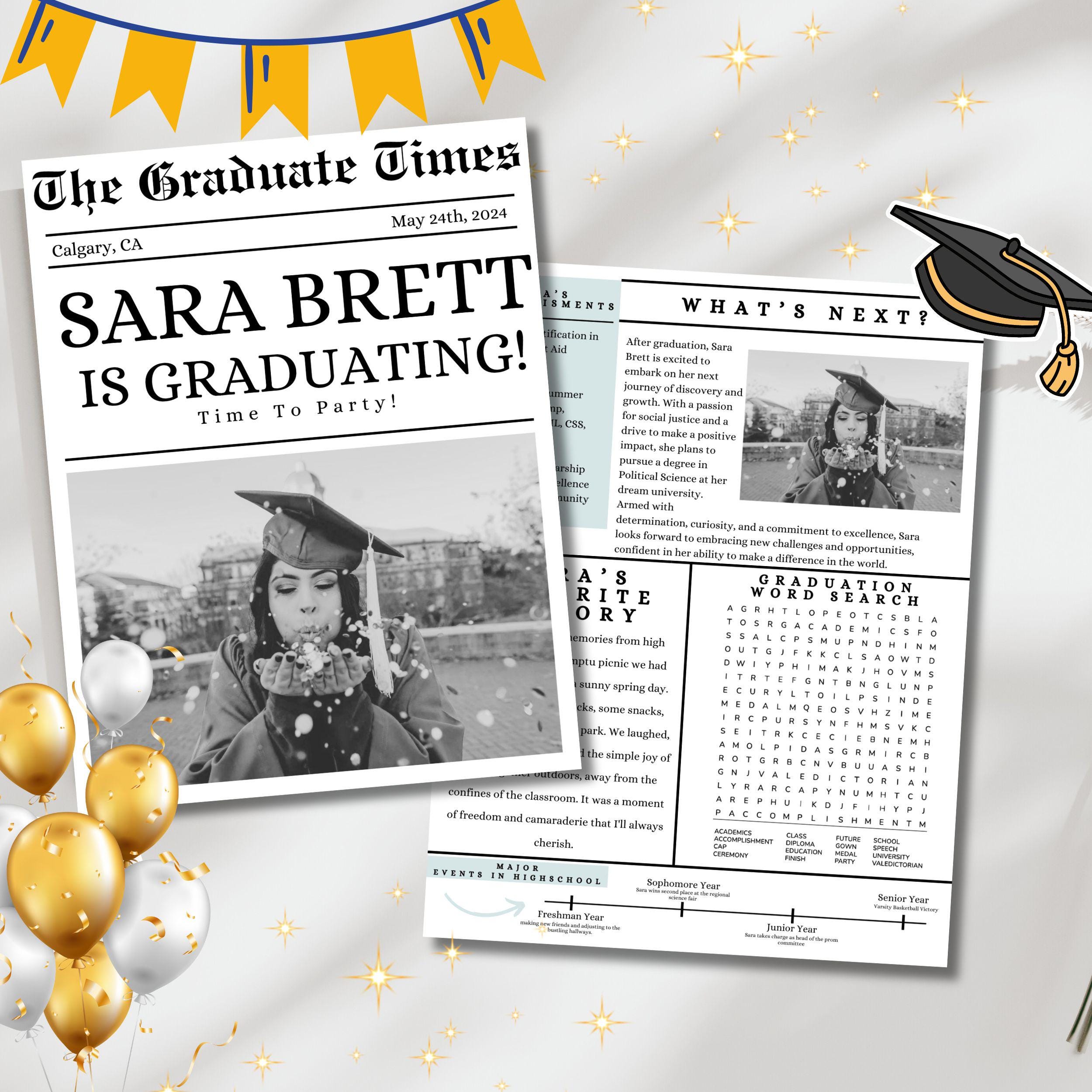 Canva Graduation Newspaper Template, Editable Newspaper Graduate, Large ...
