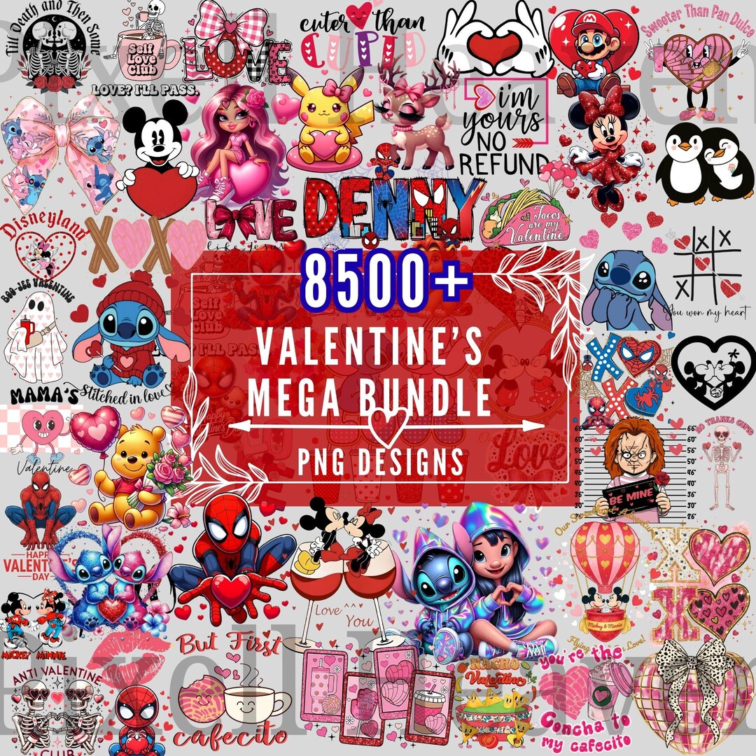 Más de 8500 paquetes de San Valentín Mega Bundle PNG, paquete de San ...