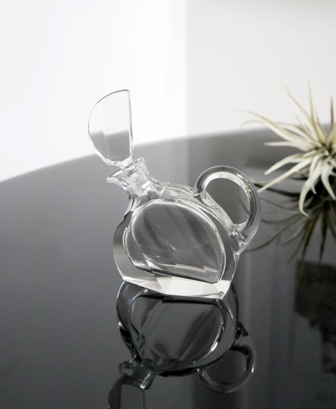 Vintage Slanted Modernist Glass Perfume Bottle W/ Handle, Geometric ...