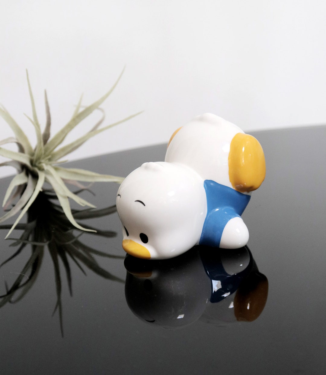 Vintage Kawaii White Clumsy Duck Piggy Bank W/ Yellow Beak & Blue Shirt ...