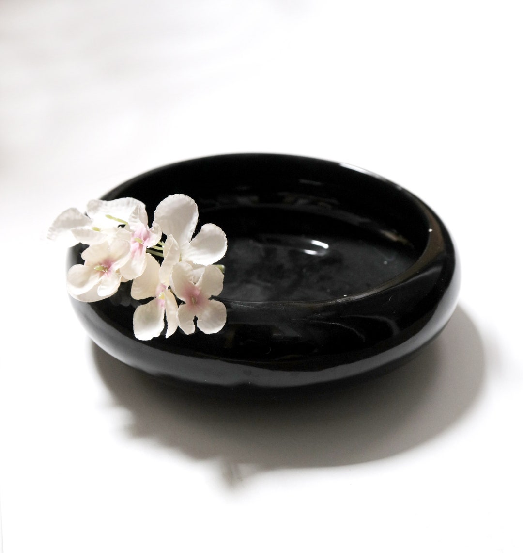 Vintage Black Shallow Ceramic Ikebana Planter, Mid Century Modern Style ...