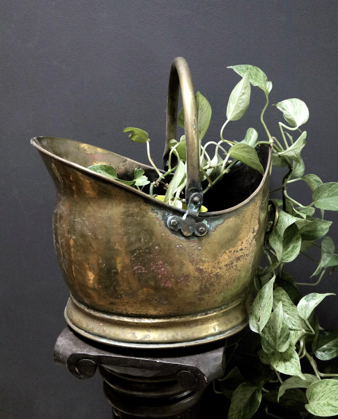 Vintage Large Brass Coal Basket W/ Swing Handle, Victorian Rustic ...