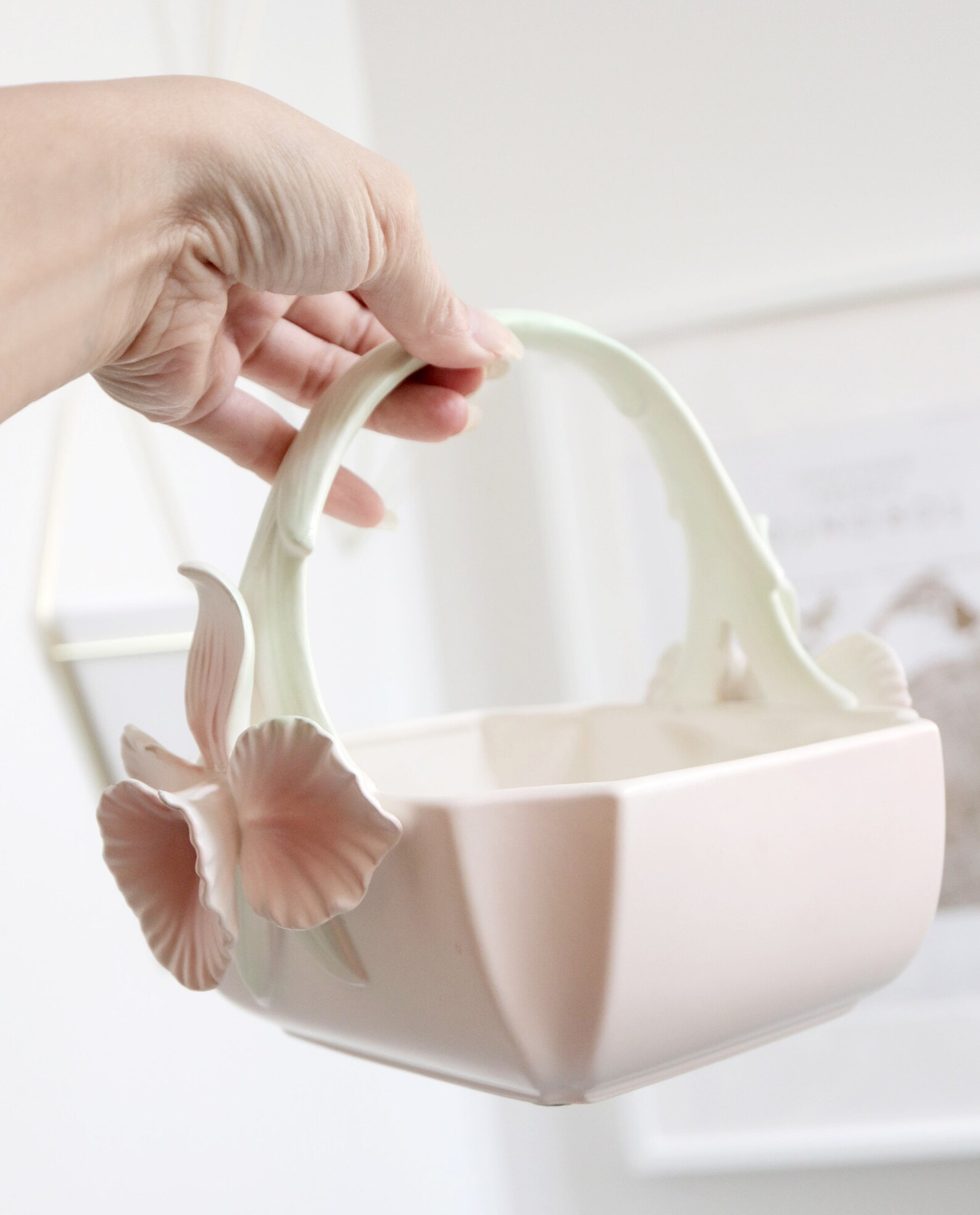 AS IS - REPAIRED Vintage Pink Iris Basket by Fitz & Floyd 1982, Easter ...