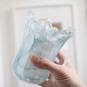 Vintage Milky Blue Swirled Glass Splash Vase, Murano Style Cup, Wavy ...