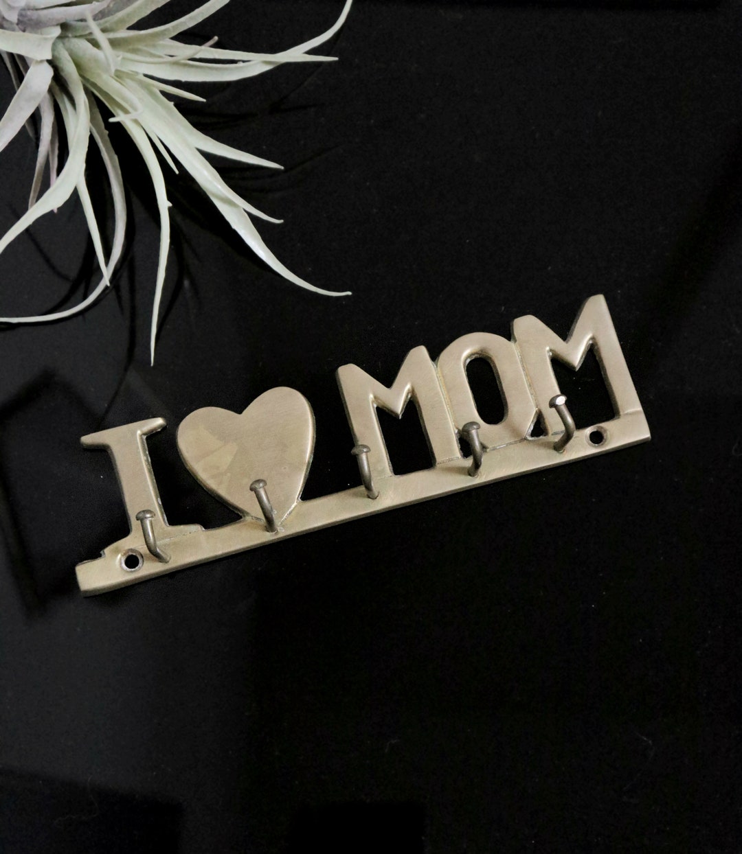 Vintage Brass I Love Mom Key Holder W/ 5 Hooks, Solid Brass Wall ...