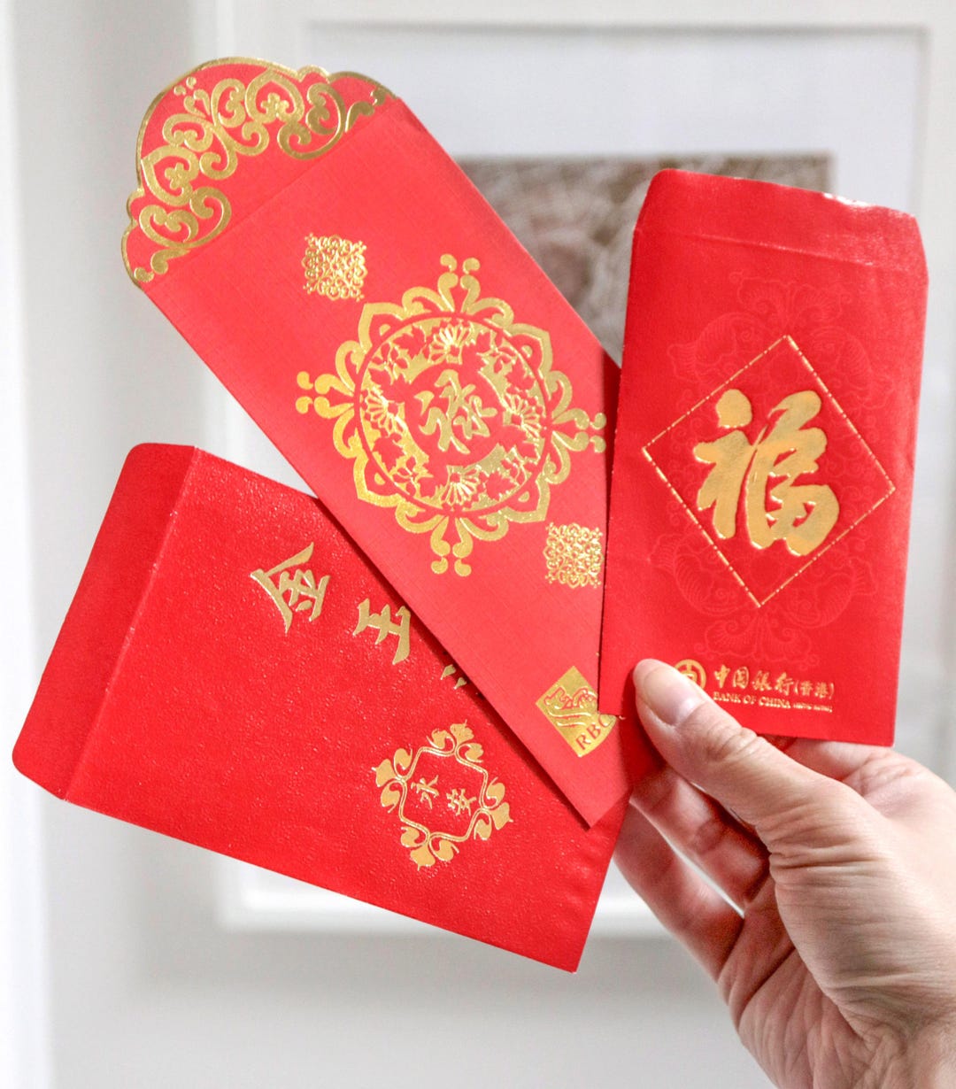 CHOICE - Vintage Chinese Character New Year Red Pockets W/ Gold ...