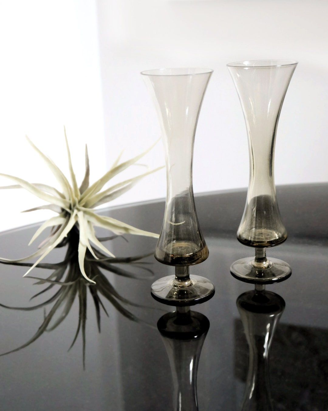 Vintage Smoky Grey Liquor Glasses - Set of 2 W/ Flared Rim, Minimalist ...