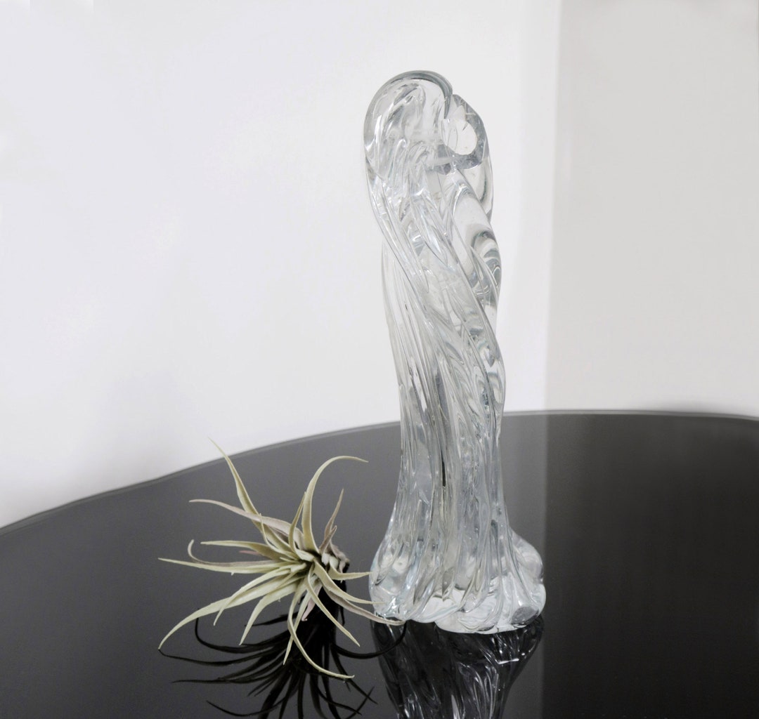 Vintage Art Glass Abstract Tall Waterfall Vase or Candle Holder, Clear ...