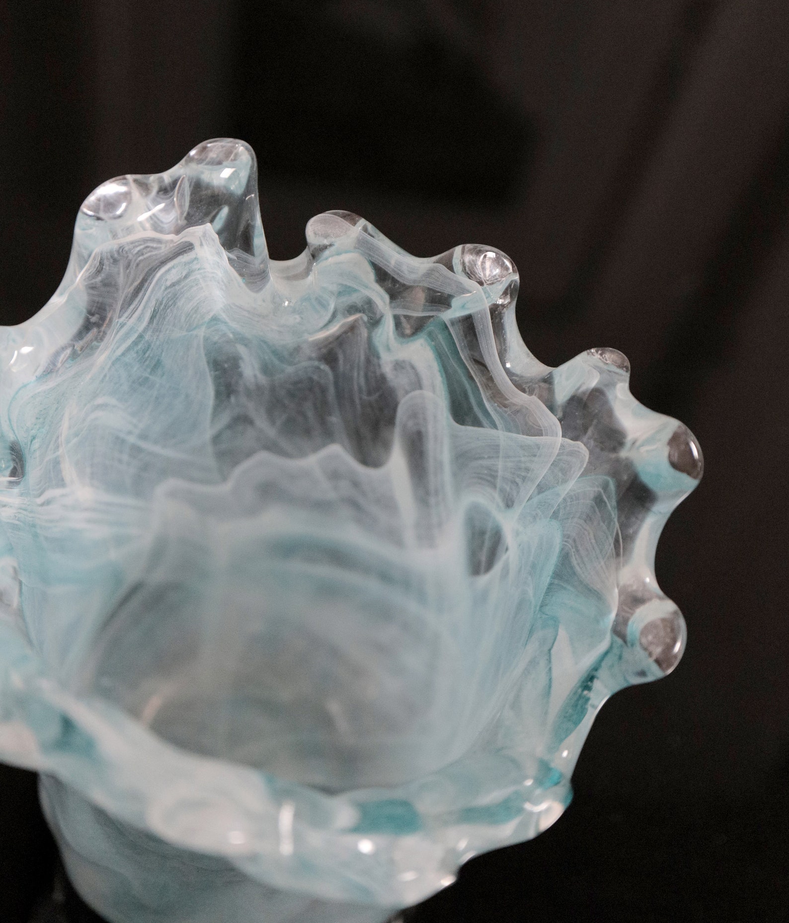 Vintage Milky Blue Swirled Glass Splash Vase, Murano Style Cup, Wavy ...