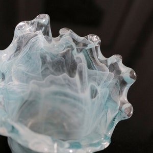 Vintage Milky Blue Swirled Glass Splash Vase, Murano Style Cup, Wavy ...