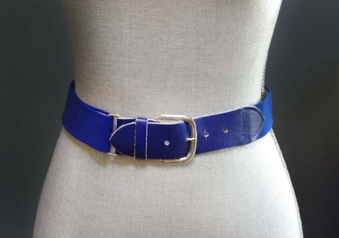 Vintage Cobalt Blue Leather Panel & Elastic Waist Belt Modern - Etsy