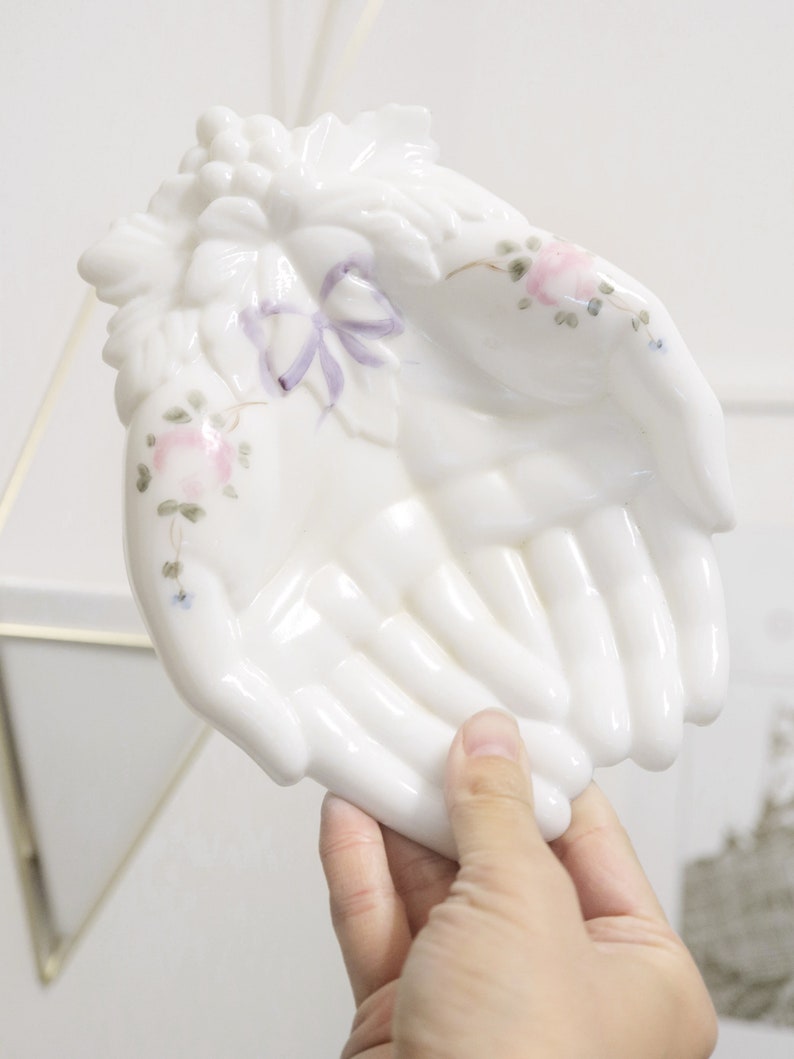 Vintage Milk Glass Praying Hands Dish W/ Painted Florals , First ...
