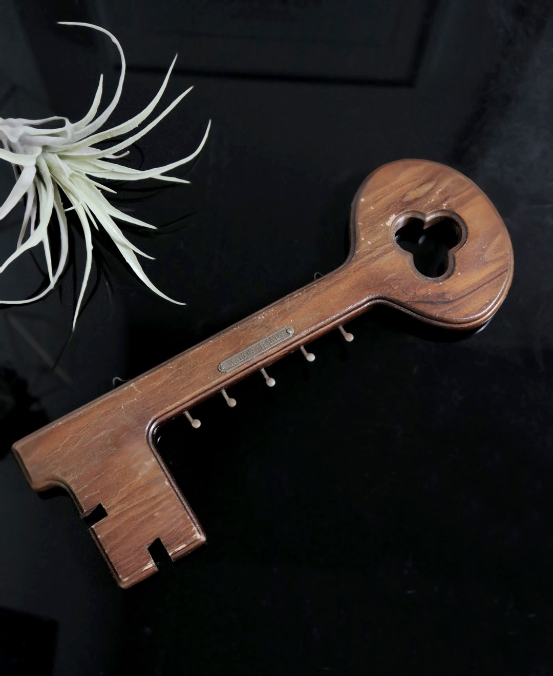 Vintage Wood Skeleton Key Key Holder W/ Antiqued Bronze Hardware, Hand ...