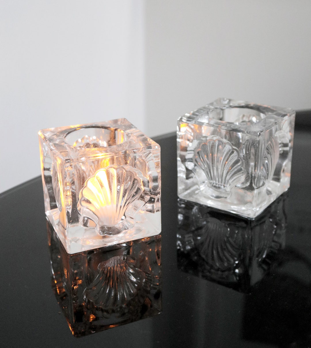 Vintage Y2K Scalloped Seashell Glass Tealight Holders - Set of 2, Boho ...