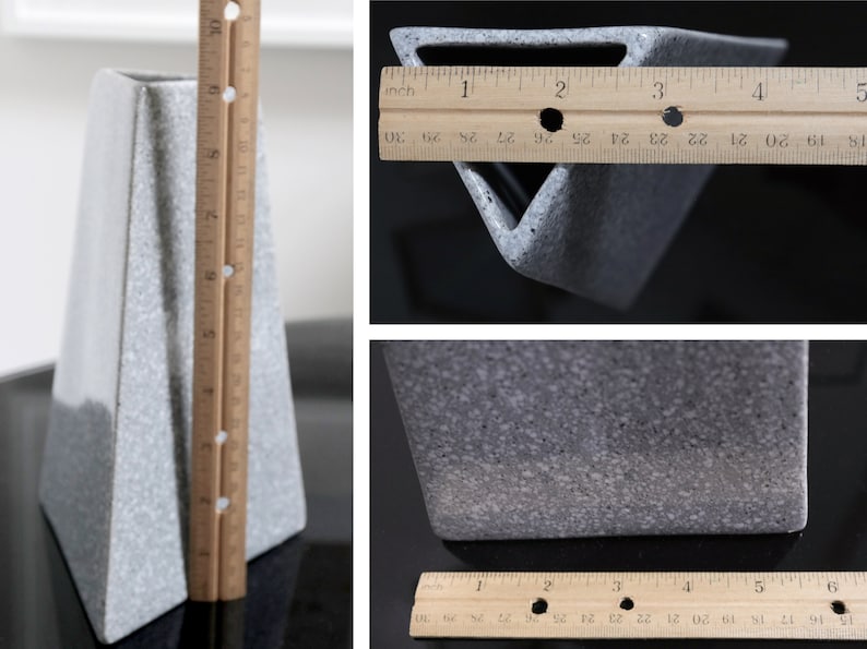 Vintage Tapered Triangle Shaped Pyramid Vase in Speckled Grey, Mid ...