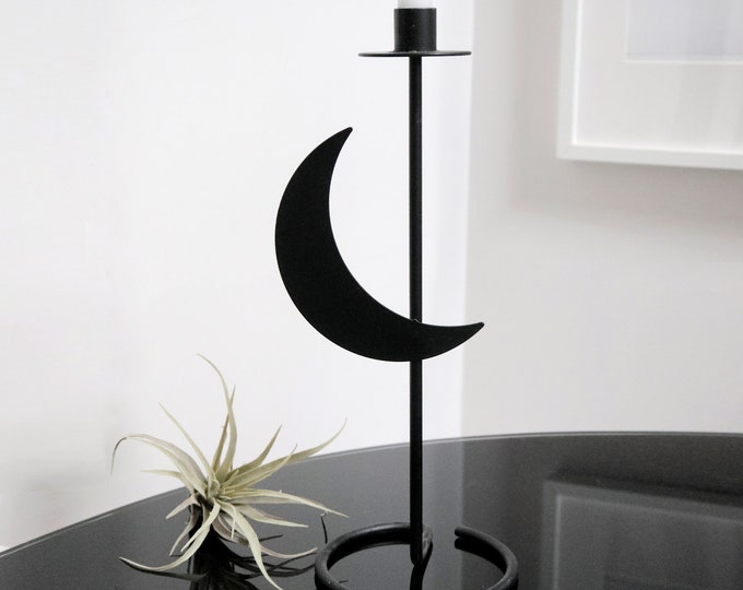 Contemporary Black Metal Crescent Moon Candle Holder, Boho Goth Wedding ...
