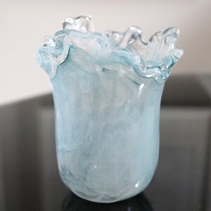 Vintage Milky Blue Swirled Glass Splash Vase, Murano Style Cup, Wavy ...