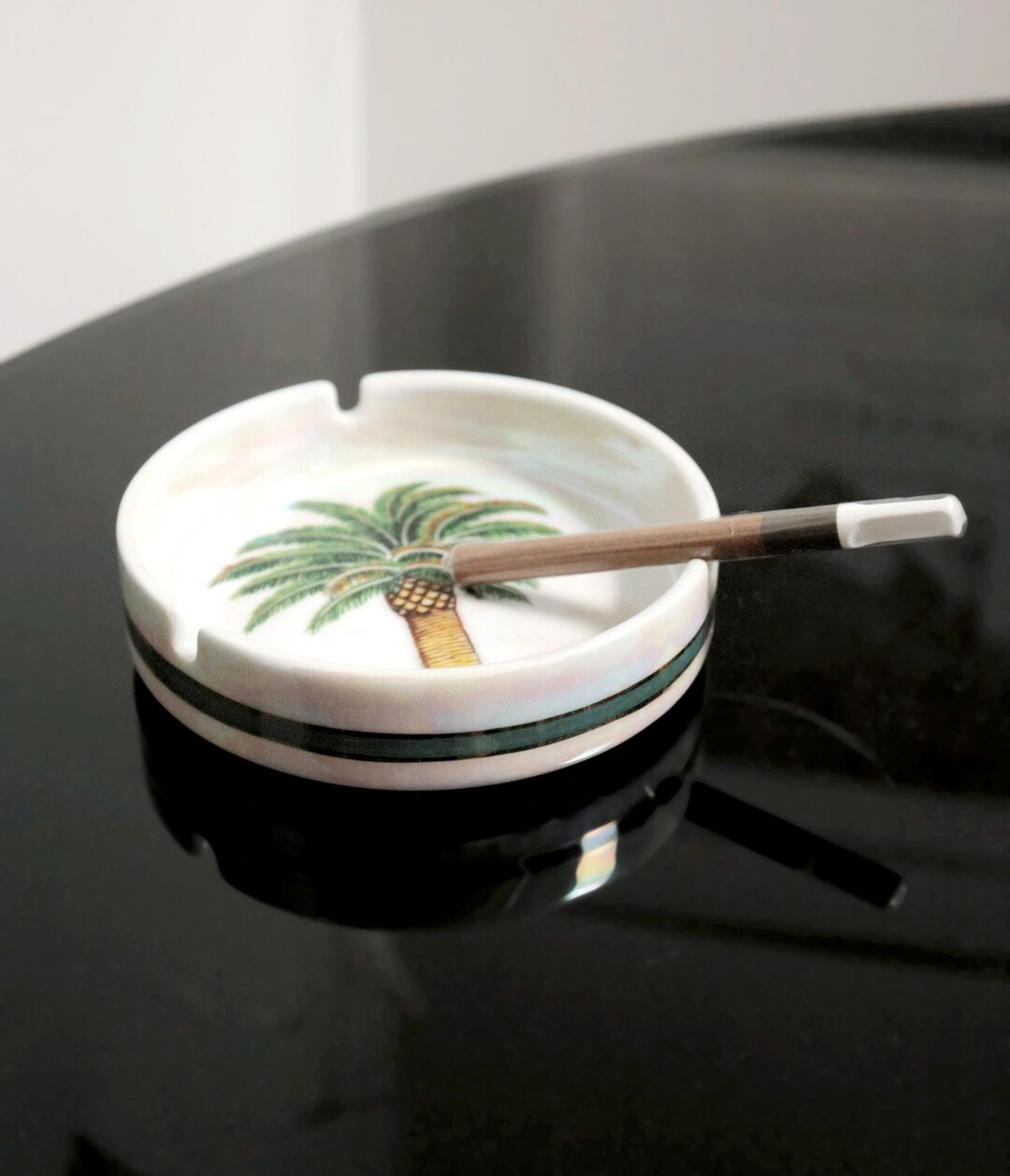 Vintage Iridescent Palm Tree Ashtray W/ Gold & Green Stripe, Retro ...