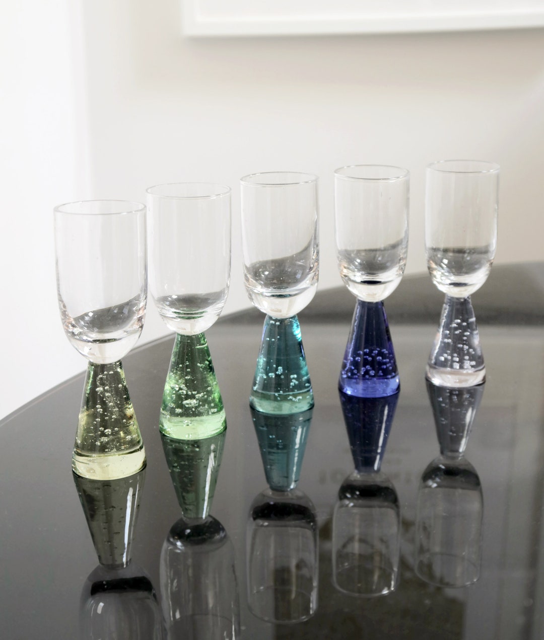 Vintage Ombre Glass Flared Bubble Base Shot Glasses - Set of 5, Shades ...