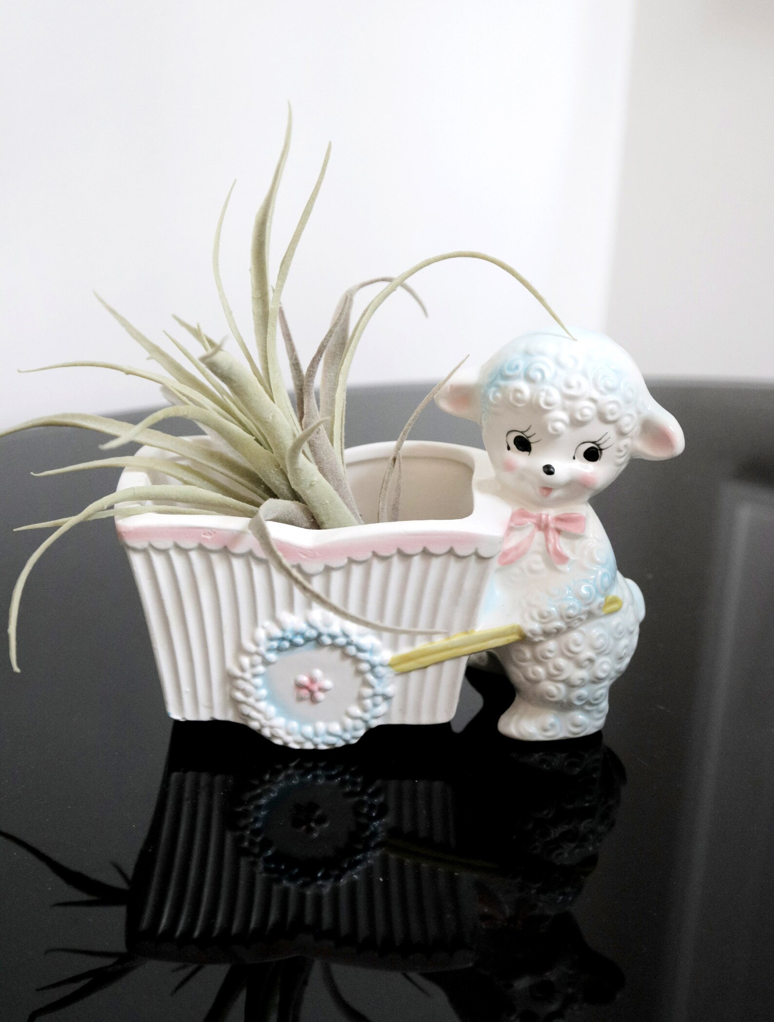 Vintage Ceramic Lamb Planter W/ Wagon, Hand Painted, Indoor Plant Pot ...