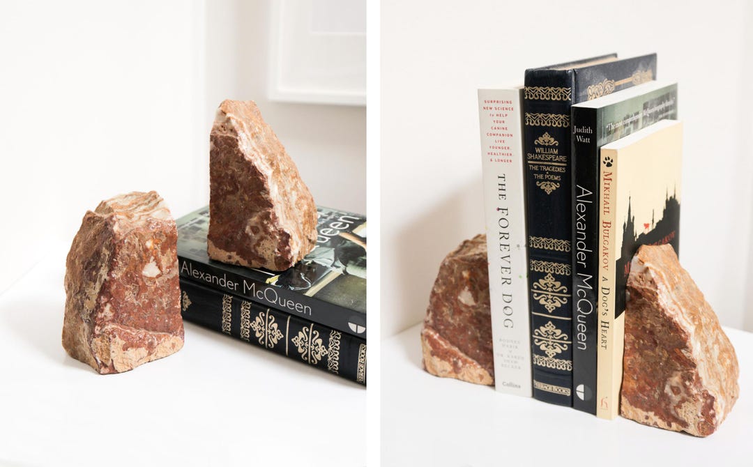 Vintage Rough Stone Bookends, Warm Tan, Brown, Beige & Cream Striations ...