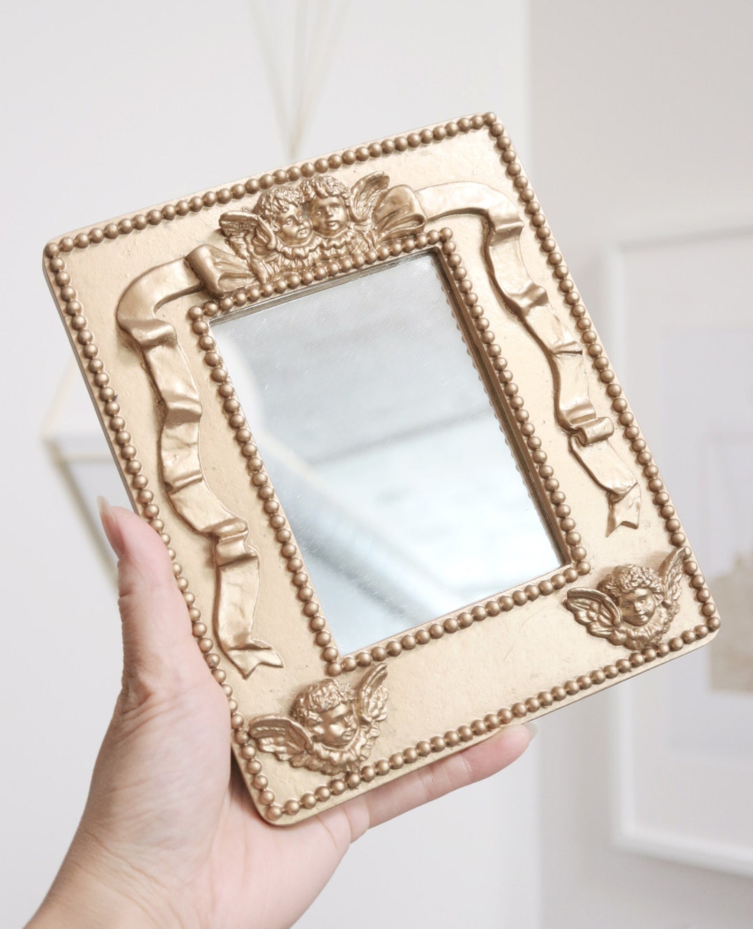 Vintage Gold Framed Wall Mirror W/ Cherubs, Small Hanging Mirror for ...