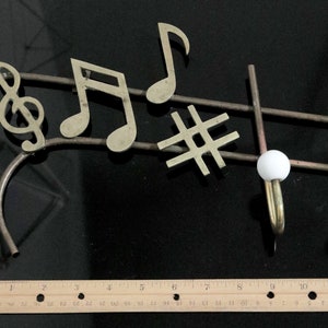 Vintage Brass Music Note Wall Hook, Solid Gold Tone Metal Wall Hanging ...