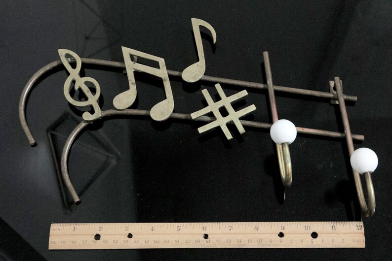 Vintage Brass Music Note Wall Hook, Solid Gold Tone Metal Wall Hanging ...