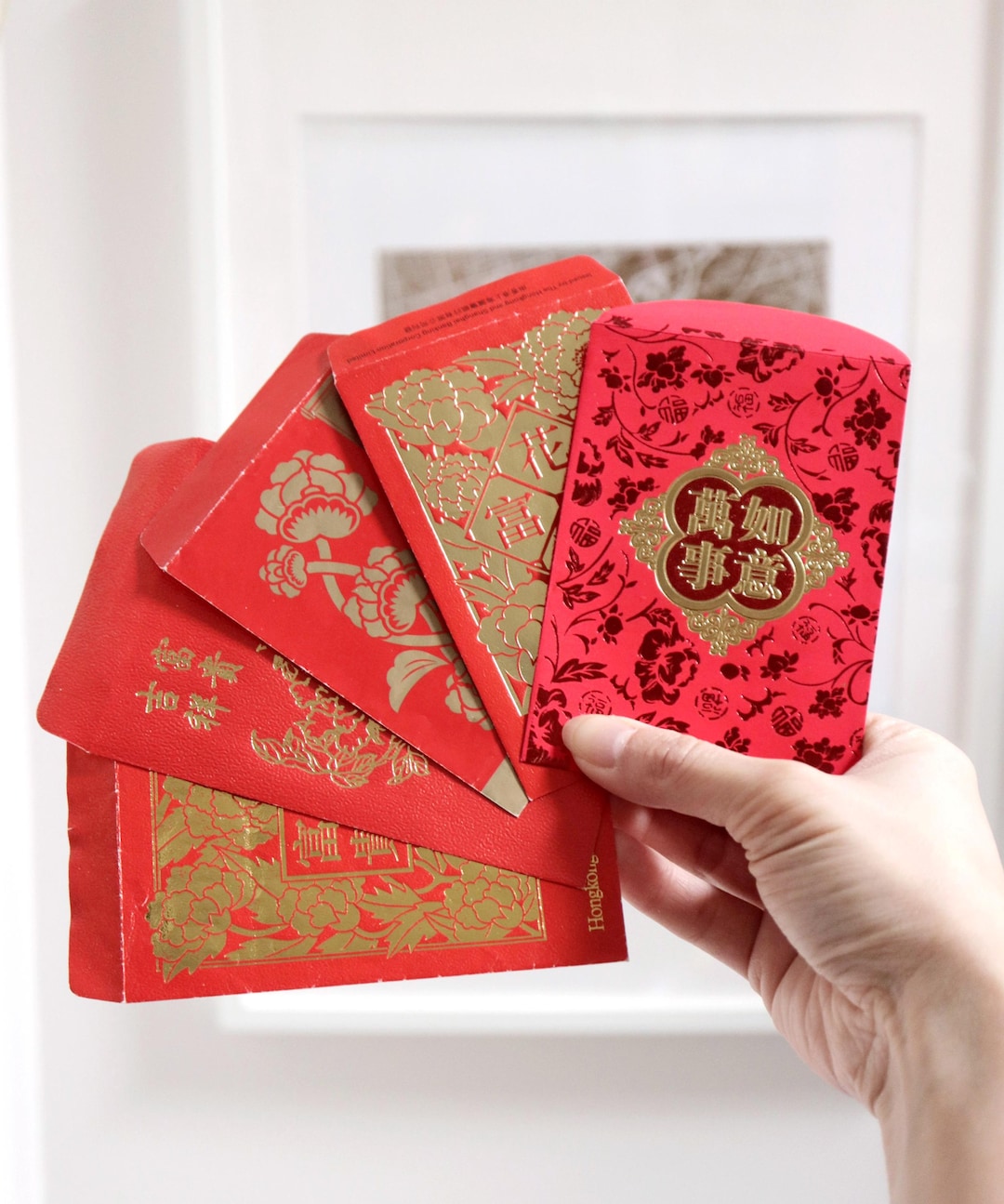 CHOICE - Vintage Floral Chinese New Year Red Pockets W/ Gold Embossed ...