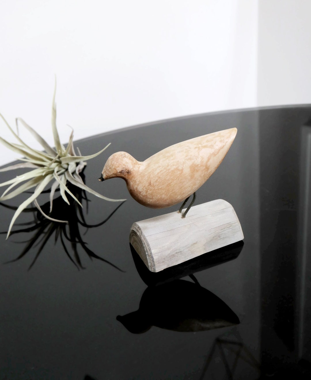 Vintage Little Pale Carved Wood Bird on A Log Figurine, Mid Century ...