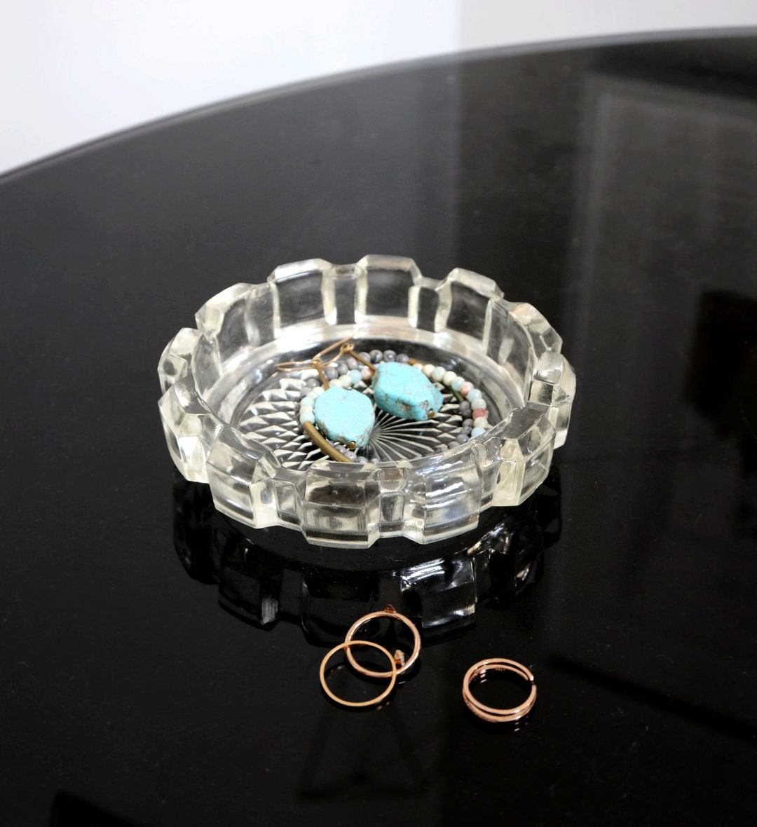 Vintage Castle Shaped Clear Glass Ashtray, Faceted Cuboid Trinket Dish ...