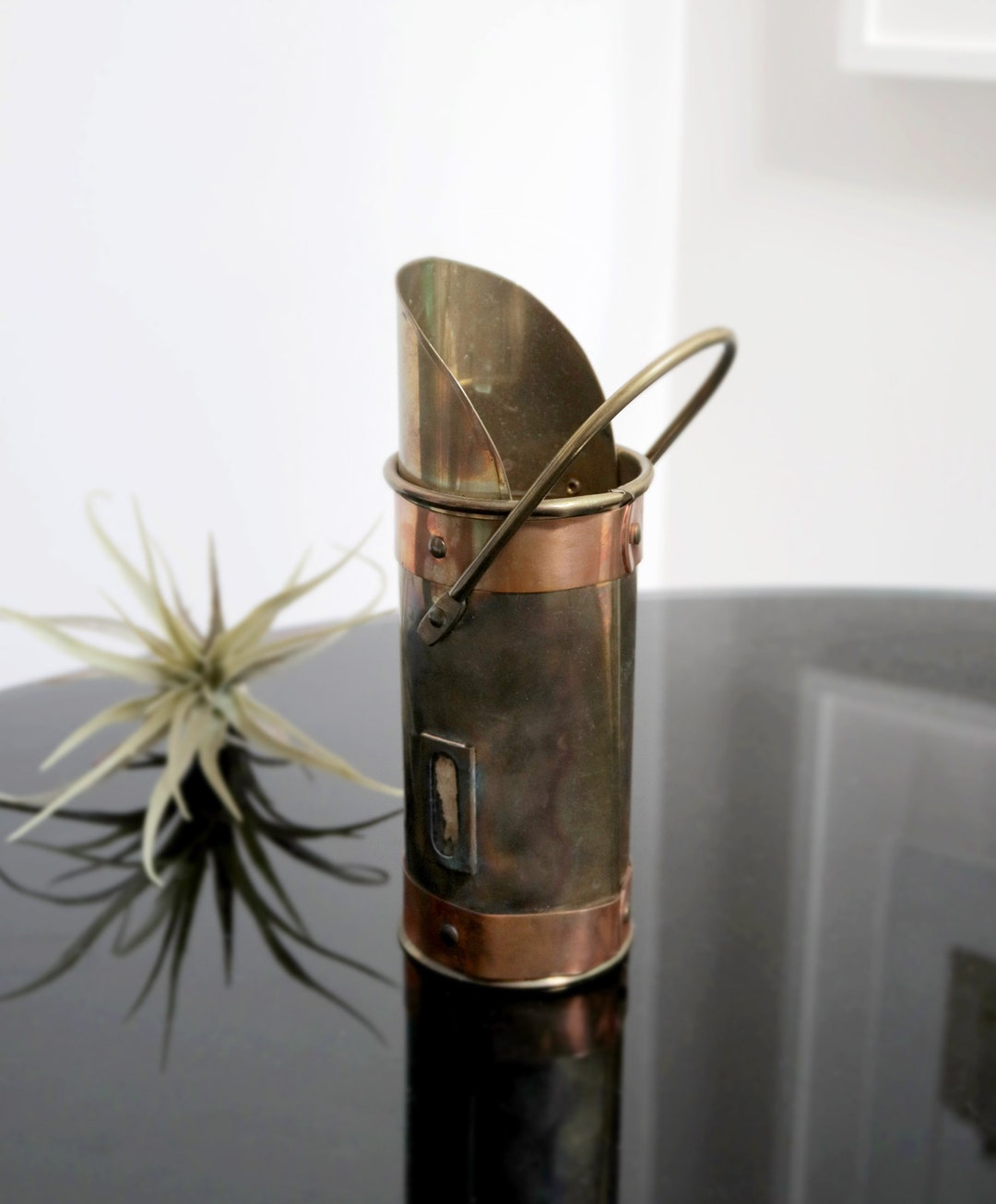 Vintage Tall Brass & Copper Match Holder W/ Striker Label, Scuttle ...