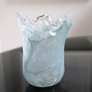 Vintage Milky Blue Swirled Glass Splash Vase, Murano Style Cup, Wavy ...
