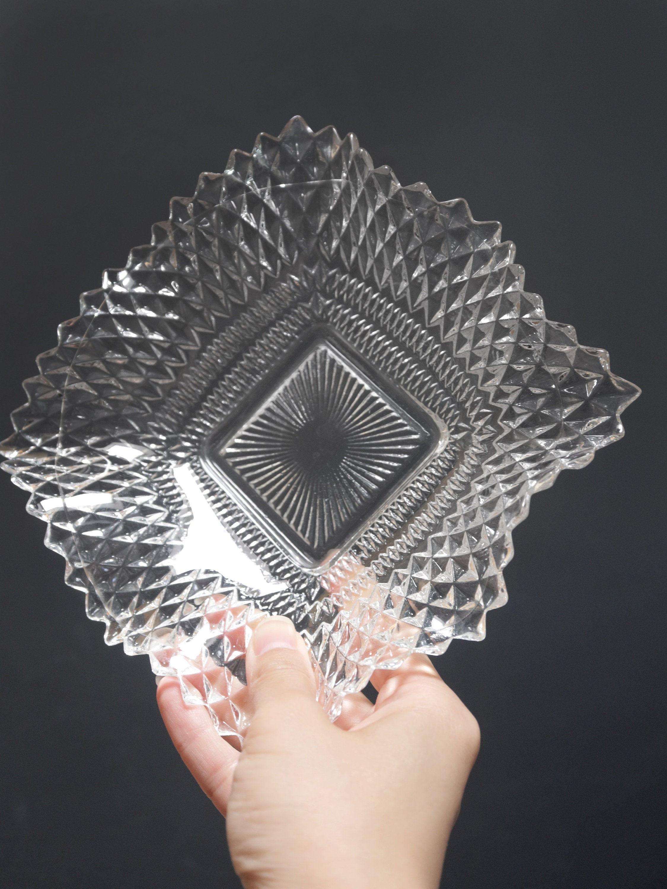 Vintage Pyramid Studded Wavy Square Trinket Dish by Indiana Glass ...