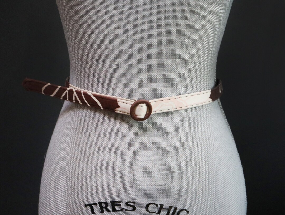 Vintage Brown & Pale Pink Floral Print Fabric Waist Belt W/ Circle ...