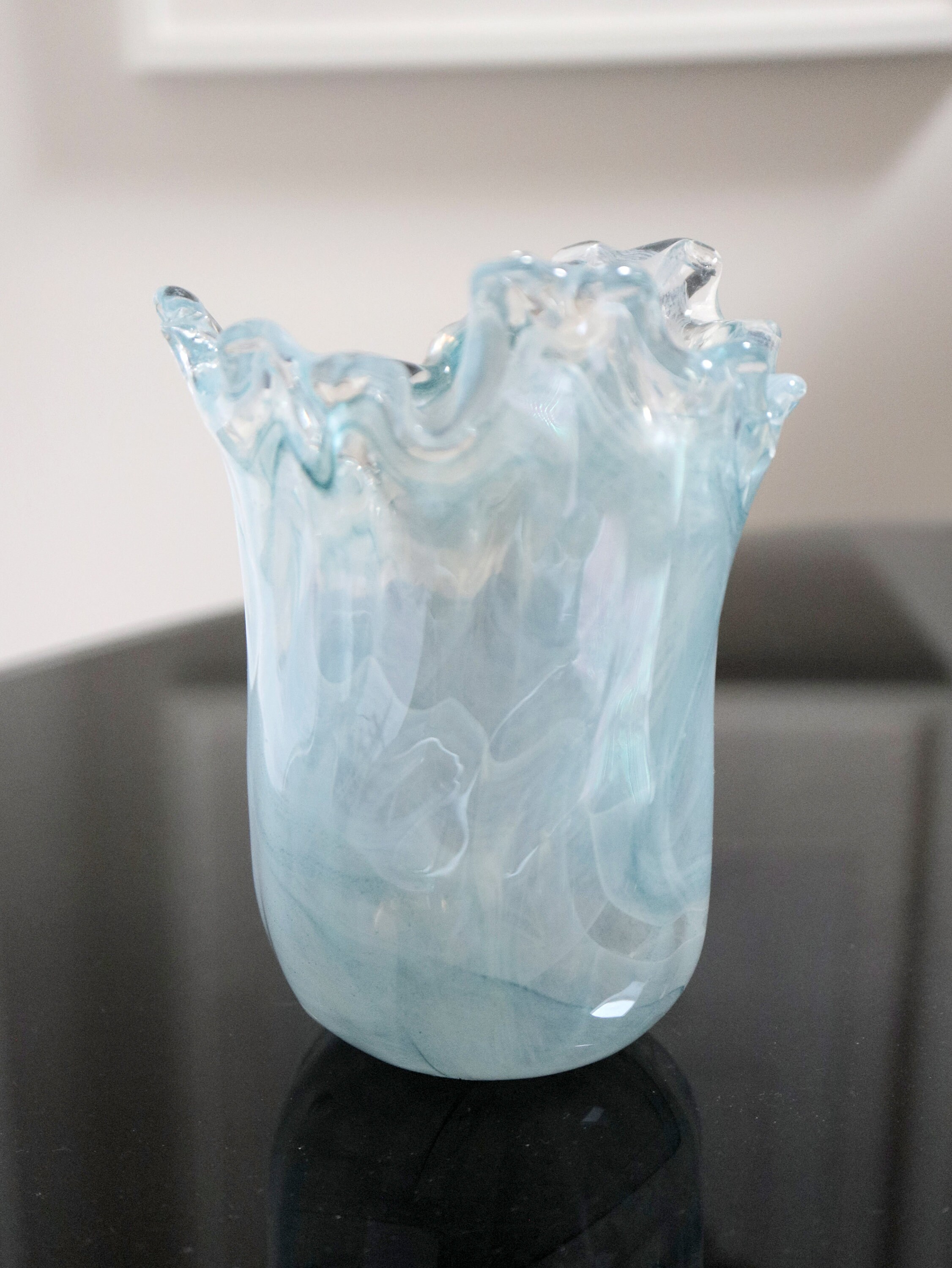 Vintage Milky Blue Swirled Glass Splash Vase, Murano Style Cup, Wavy ...