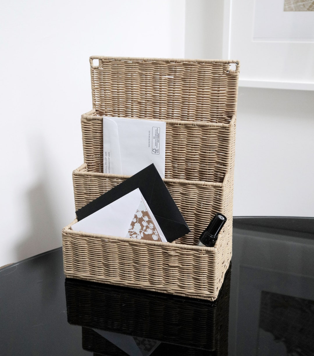 Vintage Wicker Lettermail Wall Organizer, MCM Natural Woven Rattan Mail ...