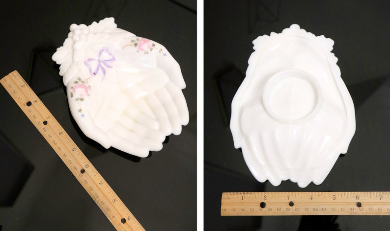 Vintage Milk Glass Praying Hands Dish W/ Painted Florals , First ...