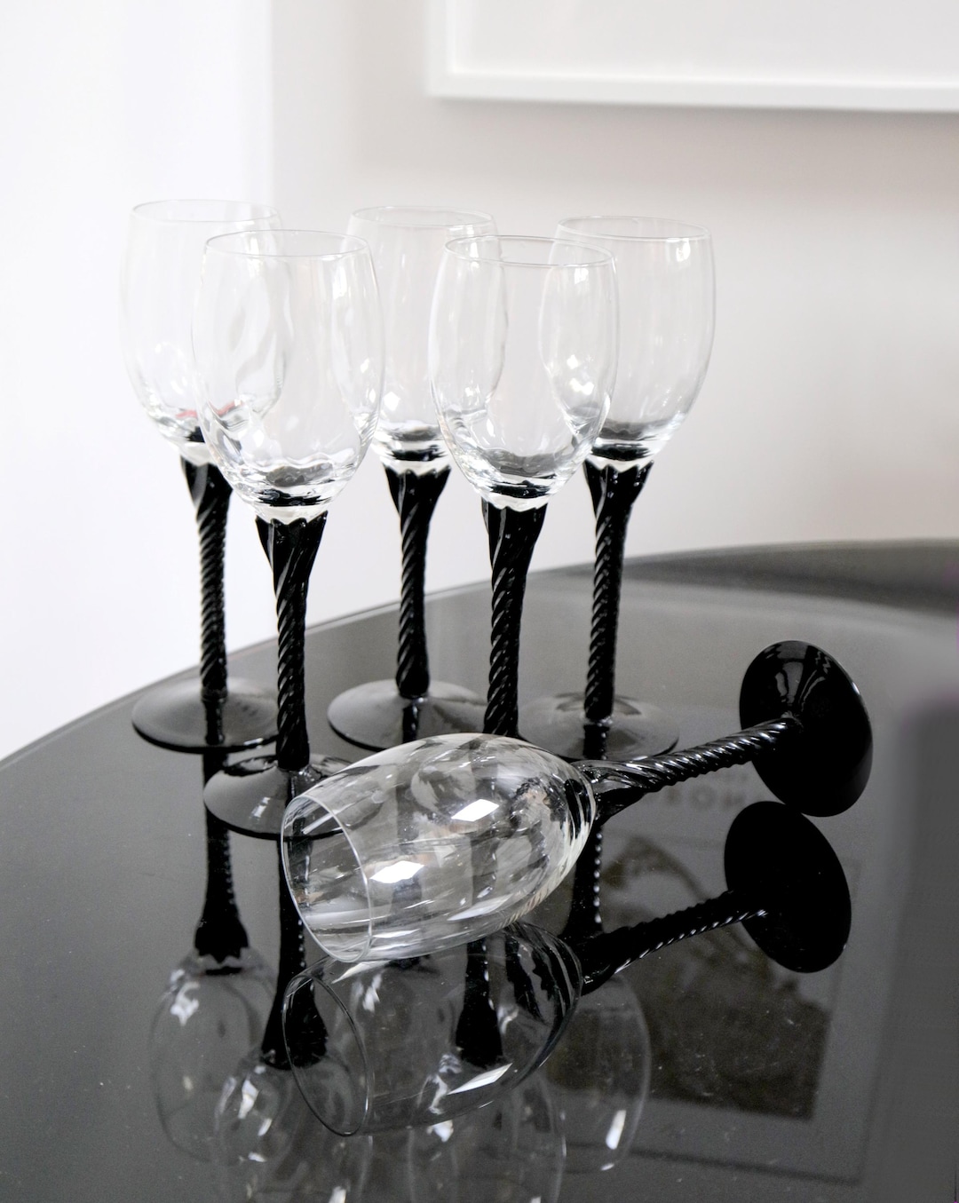 Vintage Optic Wine Glasses - Set of 5 W/ Applied Twisted Tulip Stem ...