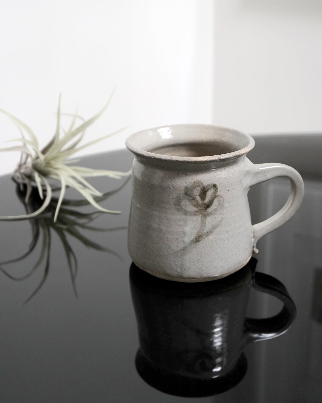 Vintage Studio Art Pottery Stoneware Mug W/ Posey Doodle, Grey Flower ...