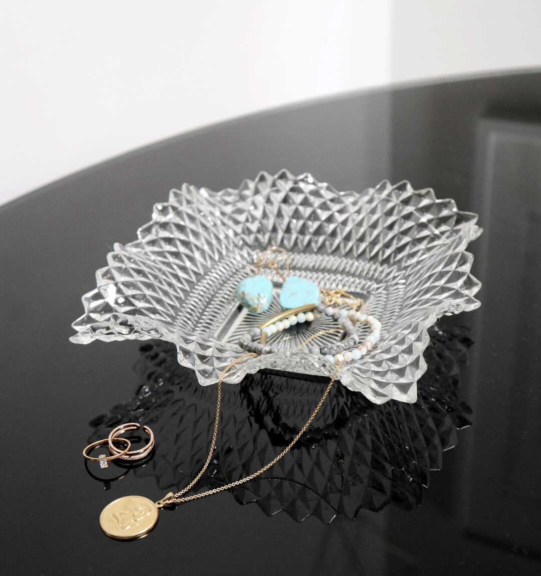 Vintage Pyramid Studded Wavy Square Trinket Dish by Indiana Glass ...